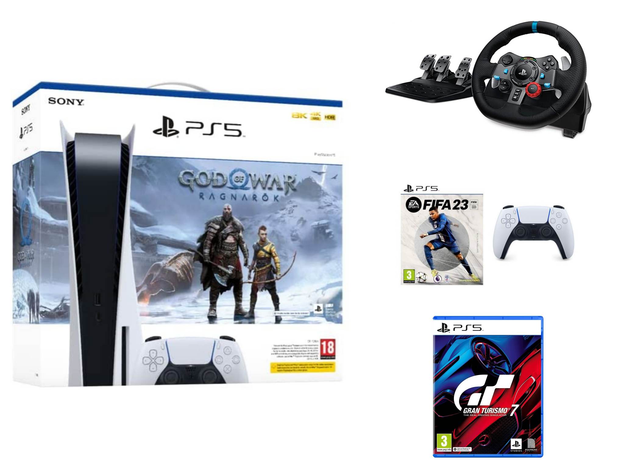 PS5 Disc Edition With Logitech G29 Wheel, Extra Controller & 3 Games